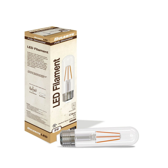 5W LED T9 5" 3000K FILAMENT E26 FULLY COMPATIBLE DIMMING JA8 – Bulbrite